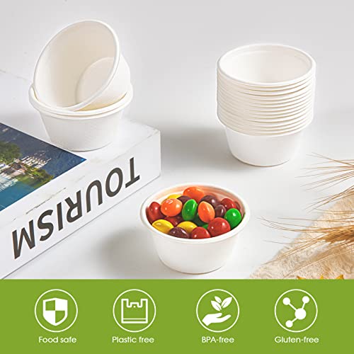 ECOLipak [200 Pack] 2 oz Compostable Portion Cups, 100% Biodegradable Souffle Cups, Disposable Paper Cups for Condiment Samples & Jello Shot