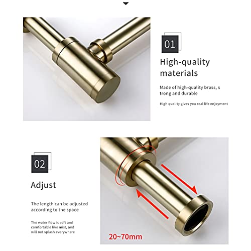 LMMDDP Brushed Gold Brass Euro Basin Bottle Plumbing Wash Pipe Waste Bathroom Sink Trap Style Siphon (Color : Brushed gold)