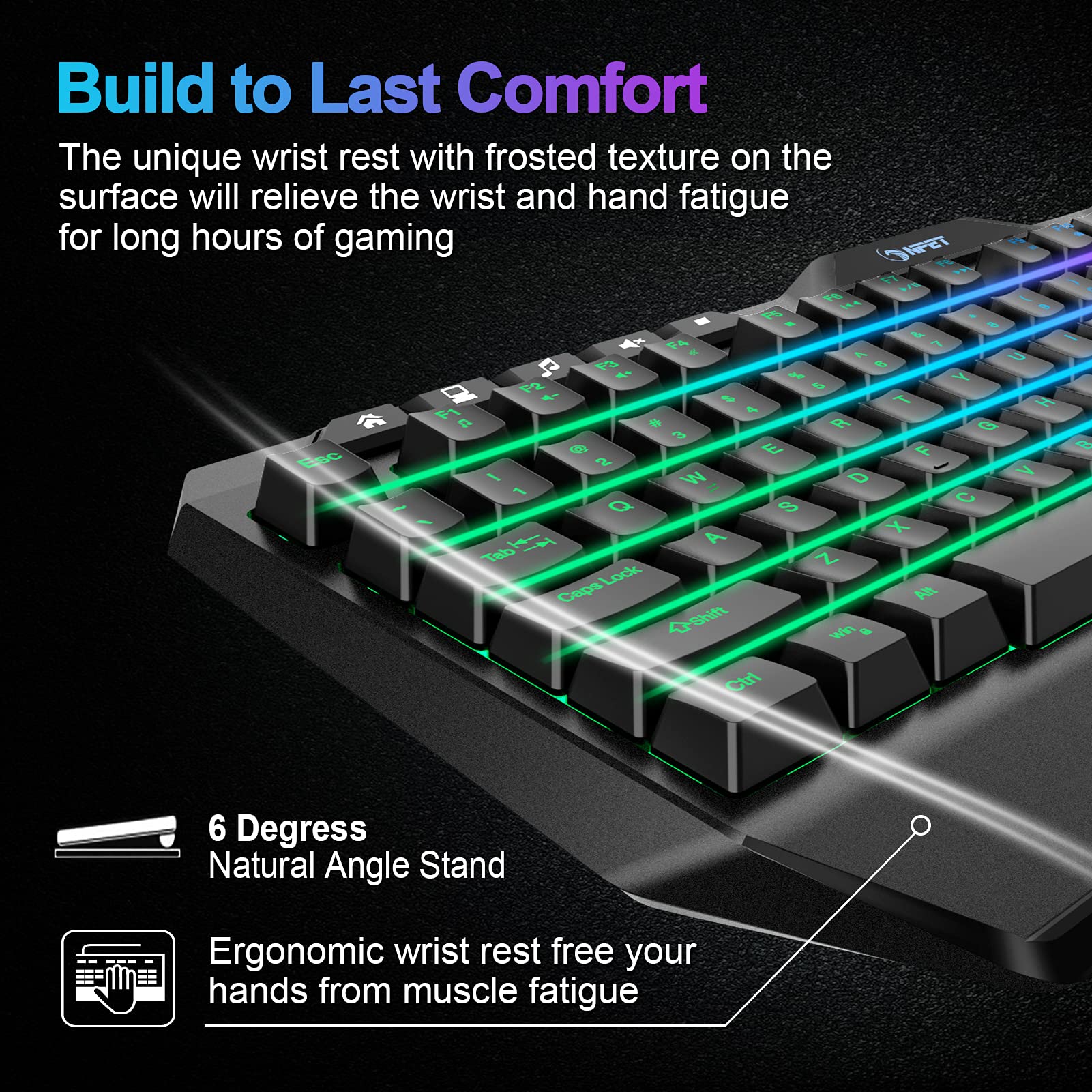 NPET K31 Gaming Keyboard, Wired LED Backlit Computer Keyboard with 10 Dedicated Multimedia Keys, USB Ergonomic Wrist Rest Mechanical Feeling Keyboard for Windows/Desktop/Computer/PC