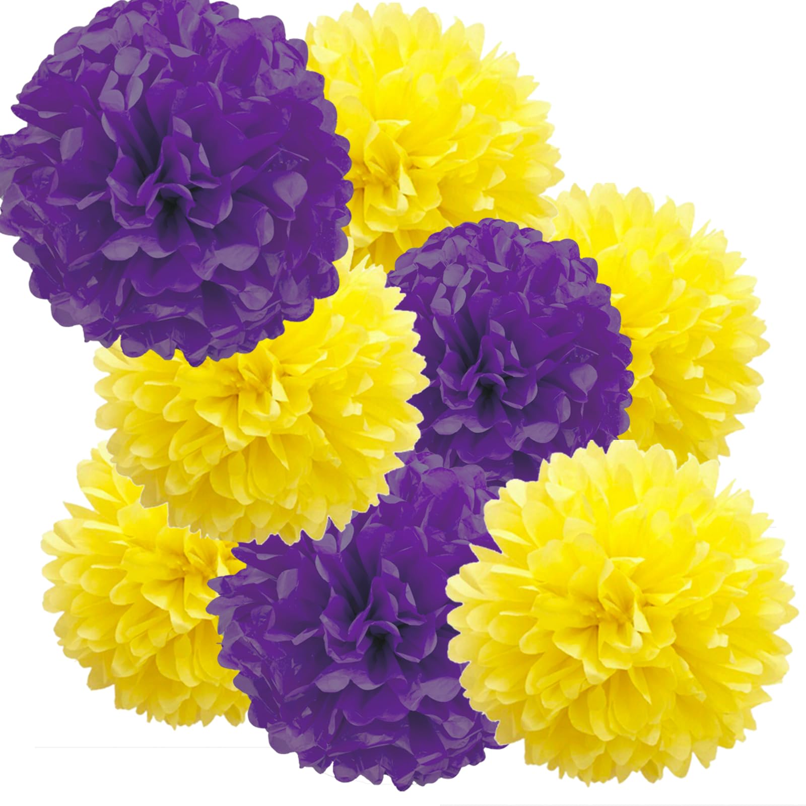 Capesaro Purple Yellow Tissue Paper Pom Pomsďź12PCS Tissue Paper Flowers for Basketball Sport Theme Party Birthday, Graduation Decorations, Football Party Supplies for Men Boys Adults Sports Theme