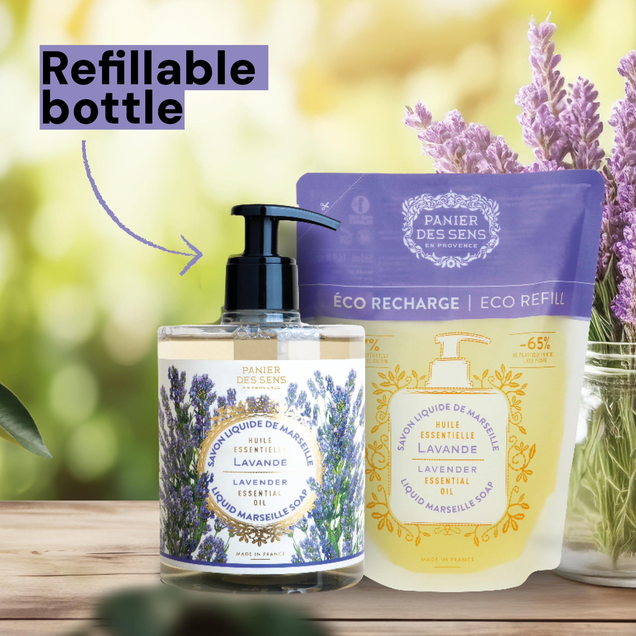 Panier des Sens - Liquid Hand Soap - Lavender Hand Wash - French Marseille Moisturizing Hand Soap with Coconut Oil - Refillable Kitchen & Bathroom Hand Soap - 97% Natural Ingredients -16.9 Fl.oz