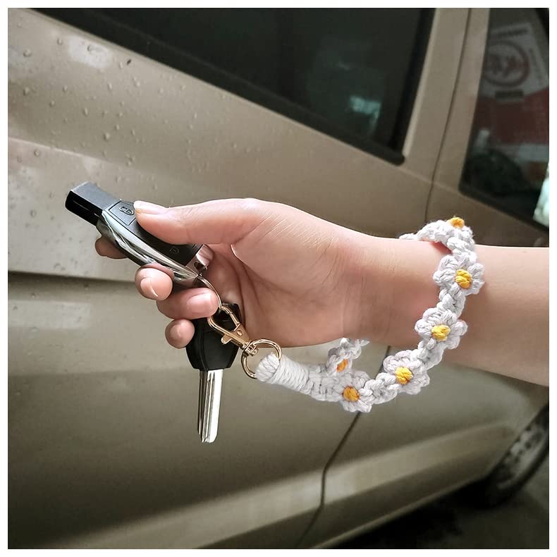Poagoep Macrame Keychain Handmade Wristlet Keychain Wrist Lanyard for Keys Cute flower keychain Key Chain for Women(1)