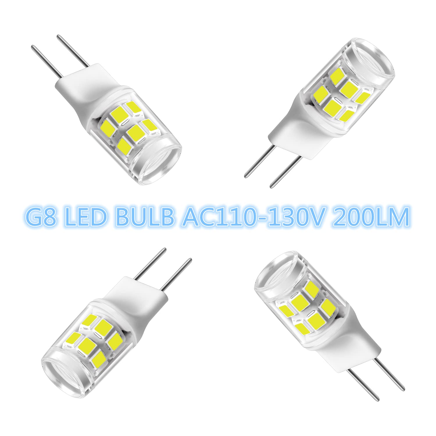 Sriomny 6 Pack G8 Led Bulb 2W Equivalent to 20W Halogen Bulb AC 120V, G8 Warm White 2700K, Transparent Shell, Bi-Pin Base, Not Dimmable, Light Bulbs