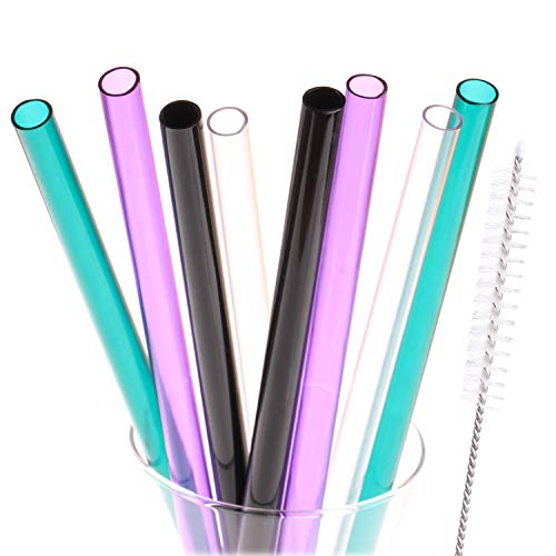 Dakoufish 9" Wide Mouth Reusable Plastic Replacement Drinking Straws for Milkshake,Smoothie Set of 8 with Cleaning Brush (9inch,4color)