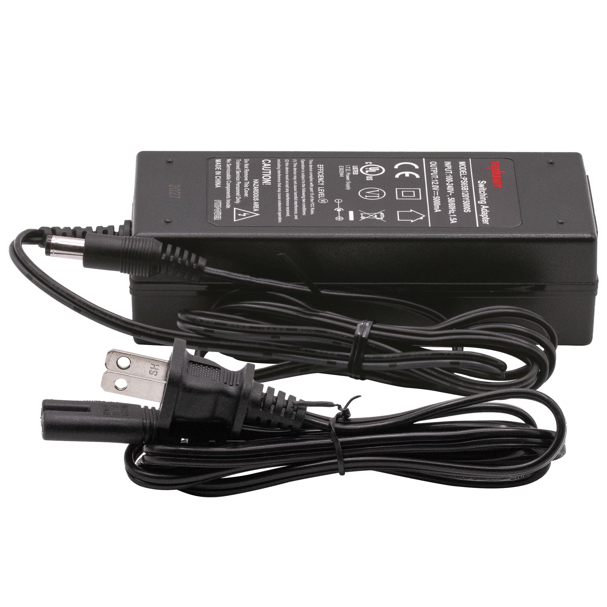 Tenergy 100V -240V AC to 12V DC 5A 60W Switching Power Supply Adapter for TB6 Balance Charger, LED Strip Lights, Outdoor Security Cameras and Audio Amplifier, with 5.5 x 2.1mm DC Plug
