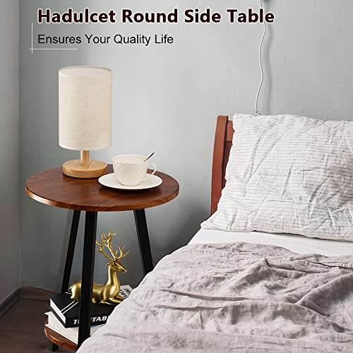 Hadulcet Round Side Table,Accent Table Small End Table for Living Room Bedroom Office Balcony Small Space, Chestnut