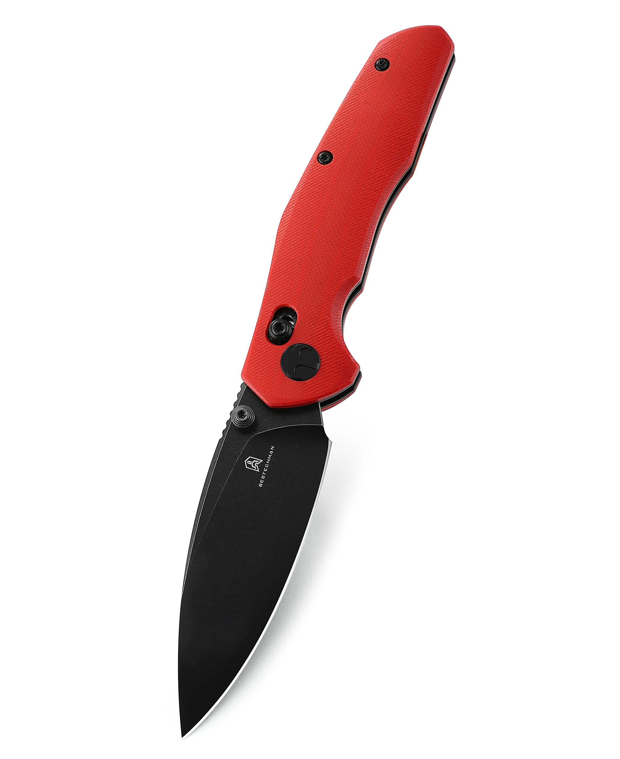 BESTECHMAN Ronan EDC Folding Knife Red G10 Handle Pocket Knife, 14C28N Steel Thumb-Stud Outdoor Tools, BMK02J (Red Handle)