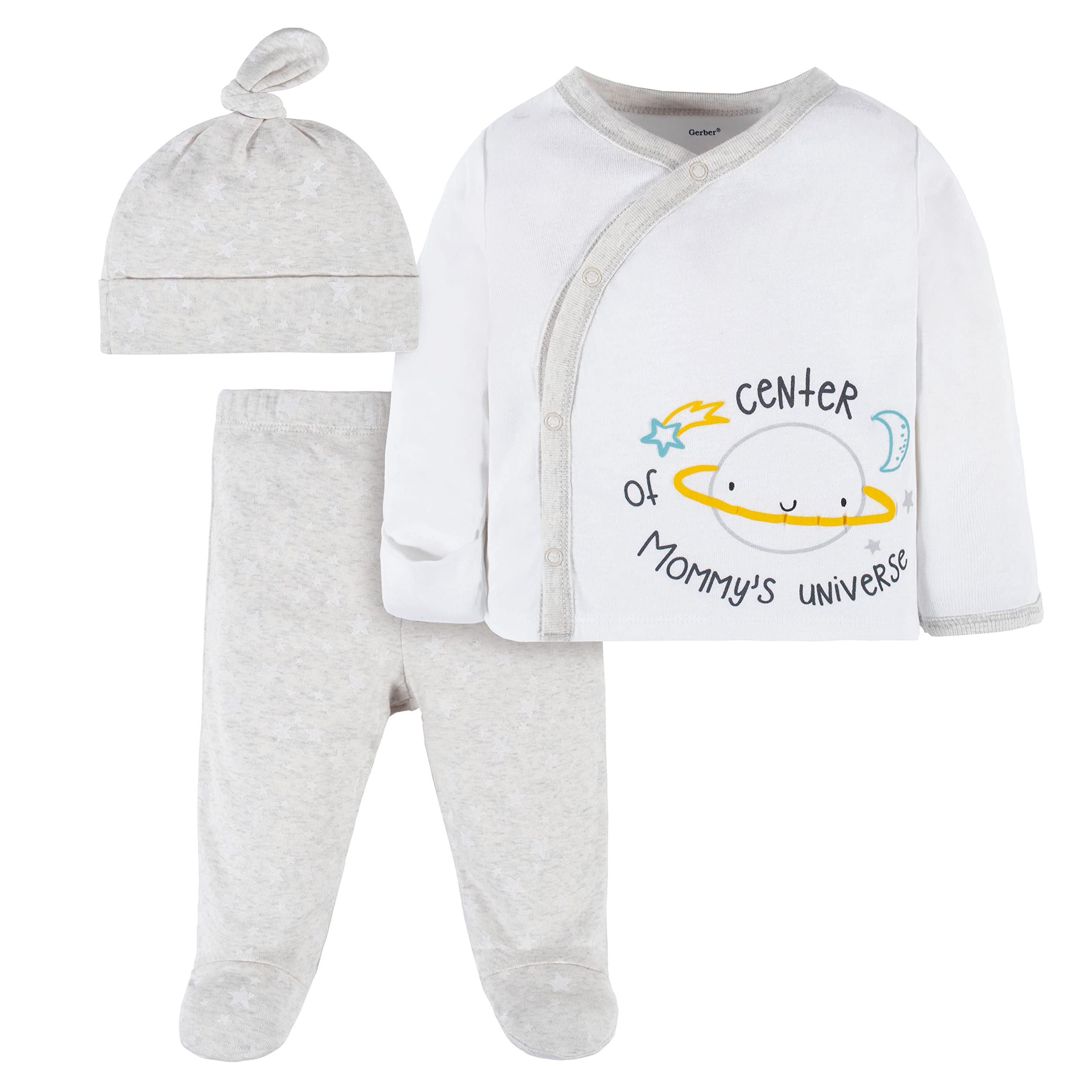 Gerber Baby Newborn Hospital Outfit Shirt, Footed Pant and Cap, Green Bunny, Newborn