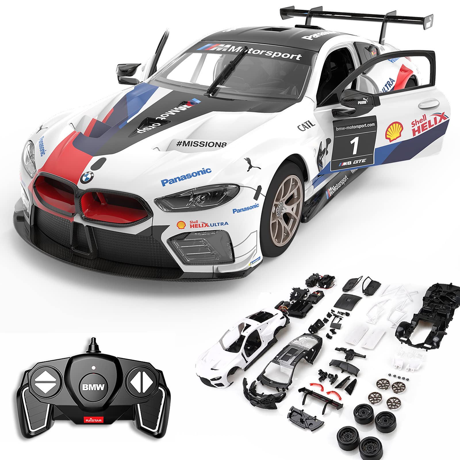 RASTAR RC Car Kits to Build for 1/18 BMW M8 GTE Remote Control Car, Build Your Own RC Car, Gift Ideas for 8+, 2mph Low Speed for Beginner, White