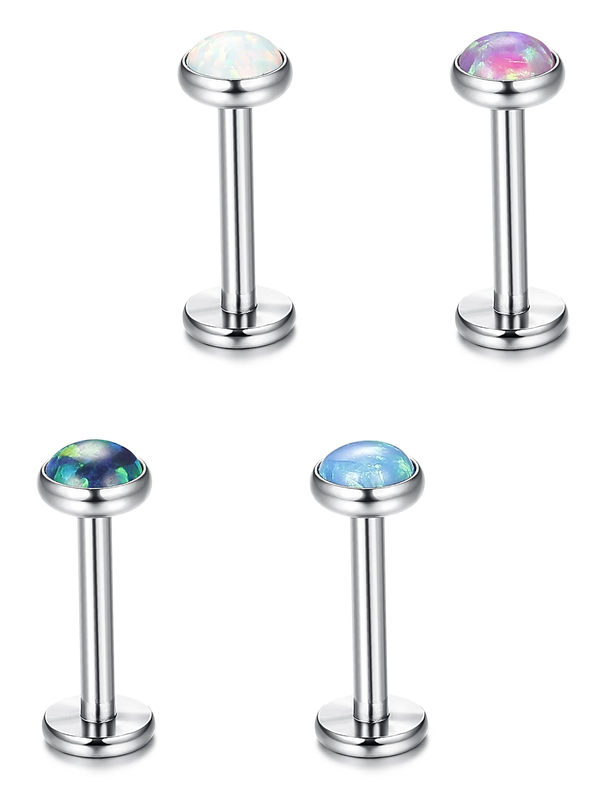 Besteel 4PCS 16G Stainless Steel Created-opal Monroe Piercing Jewelry for Men Women Labret Rings Lip Tragus Piercing 6mm