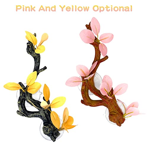 kathson Reptile Corner Branch, Lizard Climb Branches Decor Terrarium Plant Decoration with Suction Cup Reptile Tank Plant Ornament for Bearded Dragons Gecko Snake Spider Frog Climbing (Yellow)