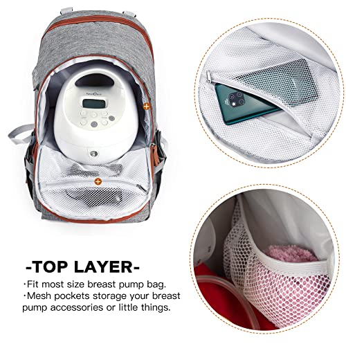 MOMIGO Breast Pump Backpack - Cooler and Moistureproof Bag Double Layer for Mother Outdoor Working Backpack with 13 Inch Laptop Compartment Fit Most Breast Pumps(Brown)