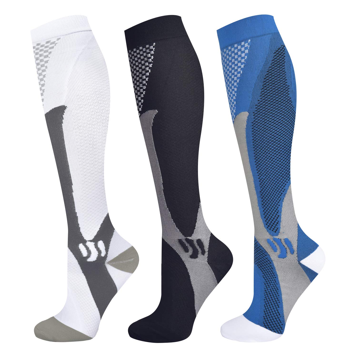 Blahhey 3 Pairs Compression Socks for Women & Men 15-25 mmHg Comfortable Fit Athletic Knee High Compression Socks for Nurses Sport Running Travel (L/XL)