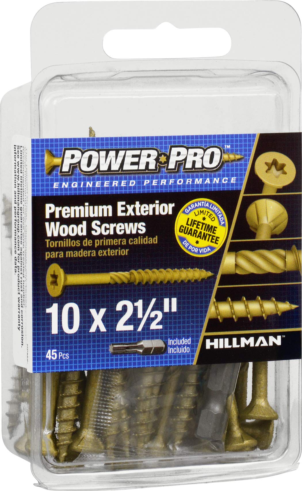 Power Pro 42483 Wood Screws, 10 x 2.5, Bronze, 45 Piece