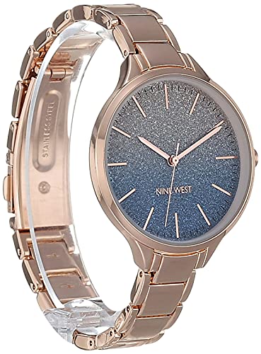Nine West Women Japanese Quartz Dress Watch with Metal Strap, Rose Gold, 12 (Model: NW/2336BLRG)