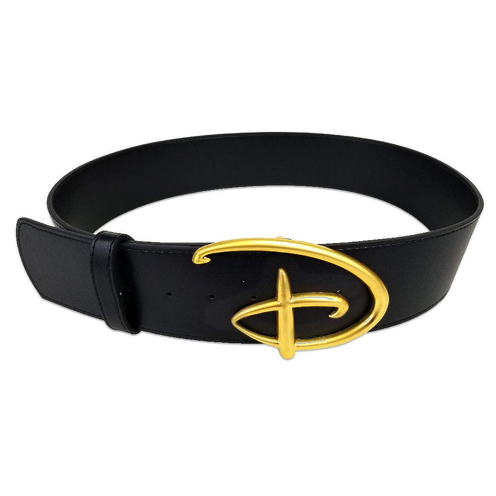 Buckle-Down Women's Logo Gold Cast Black, Vegan Leather Belt, Disney Signature D, 1.5" Wide-Fits-27-33 Inches