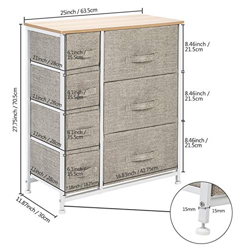 Dresser with 7 Drawers, Storage Drawers Unit for Bedroom, Hallway, Closet, Metal Frame, Wood Top, Easy Pull Fabric Drawers, Linen / Natural