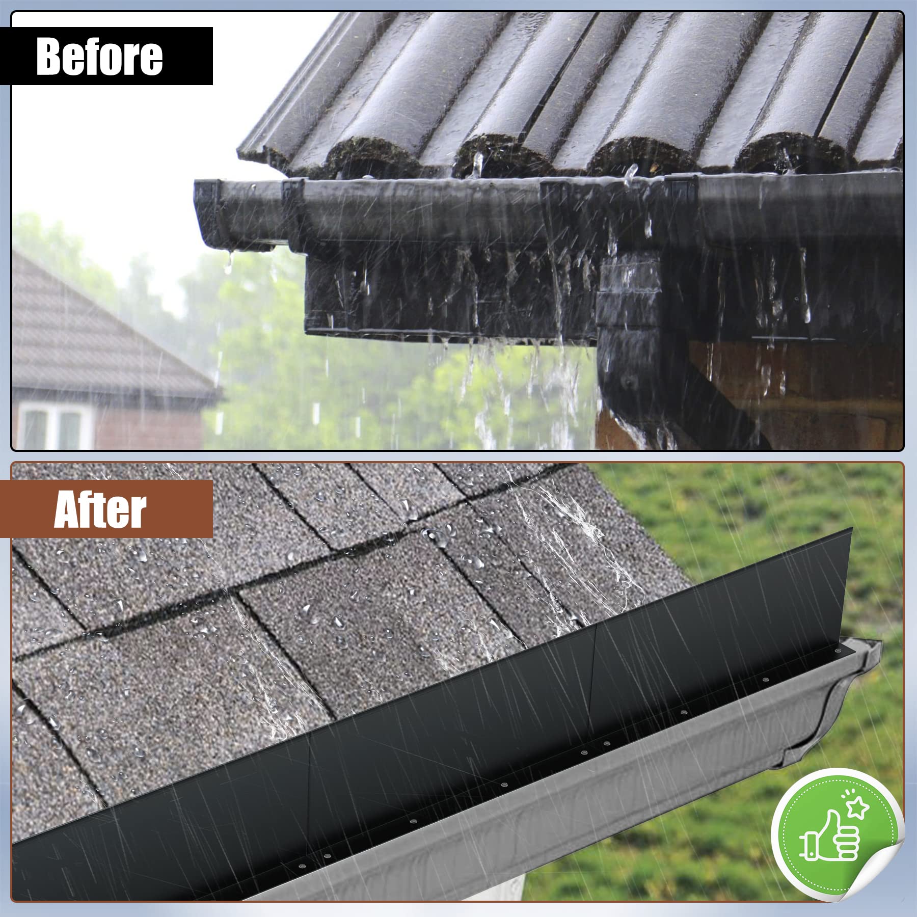 BJADE'S Gutter Valley Splash Guard,12 Pcs Aluminum Roof Valley Splash Shield Gutter Guard.for Straight,Flat Roofs,Corner,10 inch Each,Black