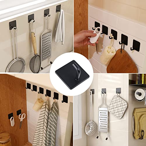 JIQGOZBAN Adhesive Hooks 4 Packs, No Drill Heavy Duty Sticky Wall Hooks Stainless Steel No Rust for Home Entryway Hanging Clothes, Bathroom Towels Hangers, Kitchen Utensils Holders (Matte Black)