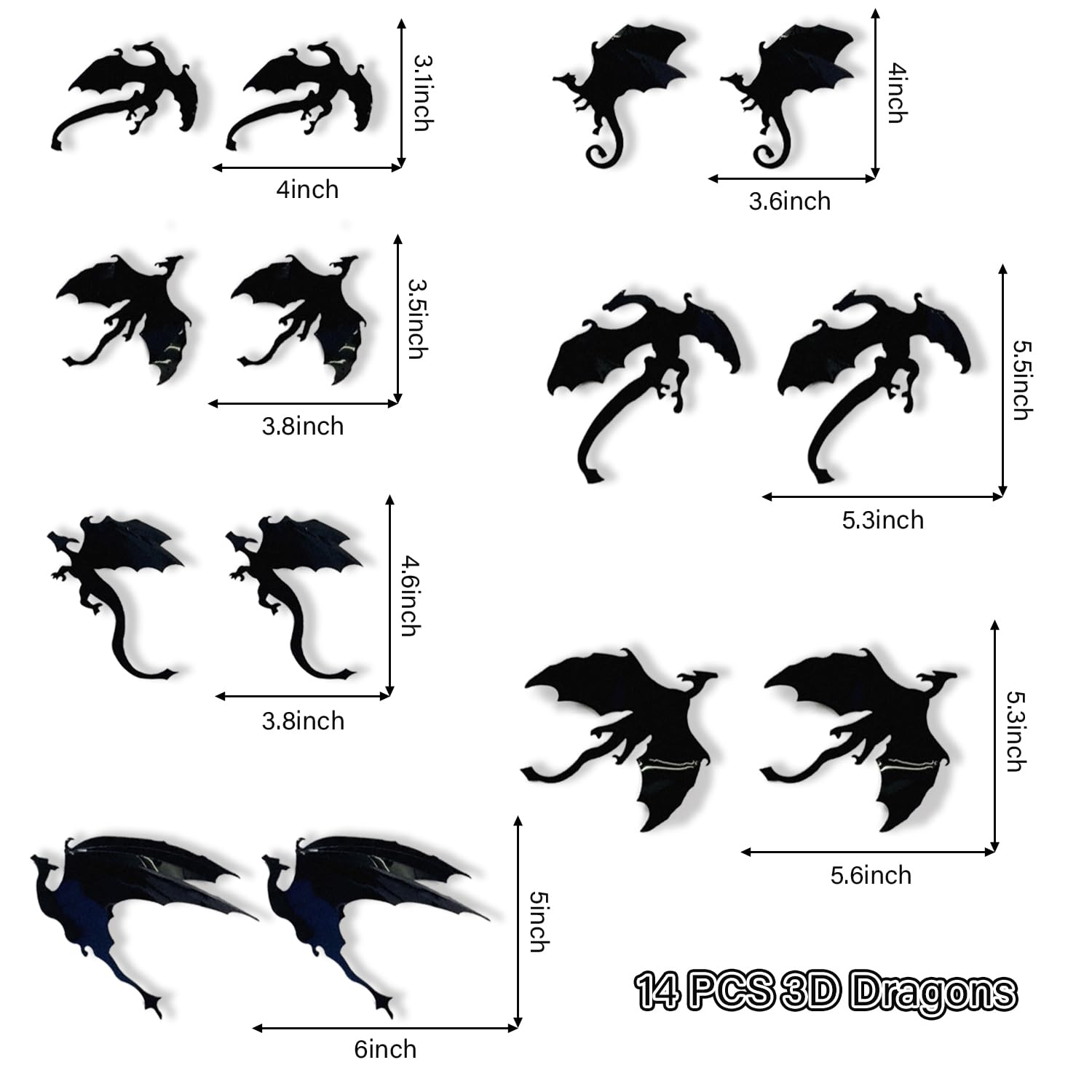 MEFOSS 14 PCS 3D Dragon Wall Decals Creative Dragon PVC Wall Stickers Self-Adhesive Dragon Wall Art Decor for Kids Room Playroom Classroom Holiday Decoration