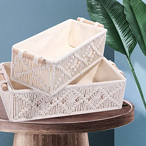 DEPILA Rope Woven Storage Basket, Boho Decor for Home Tabletop Desktop Decoration, L Newsstand