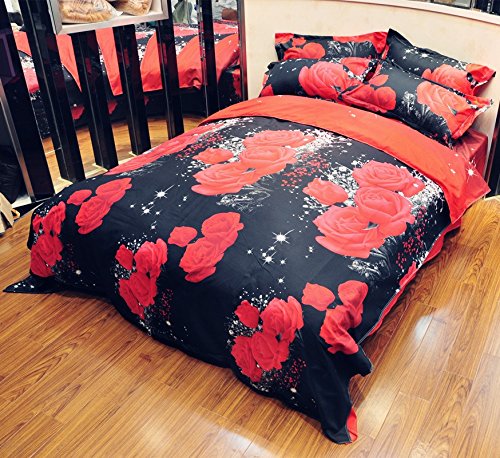 Longji 3D Oil Painting red Rose Bedding Set Queen King Size Comforter Bag Duvet Cover Set (Size : Queen 4pcs Duvet Cover 200x230cm)