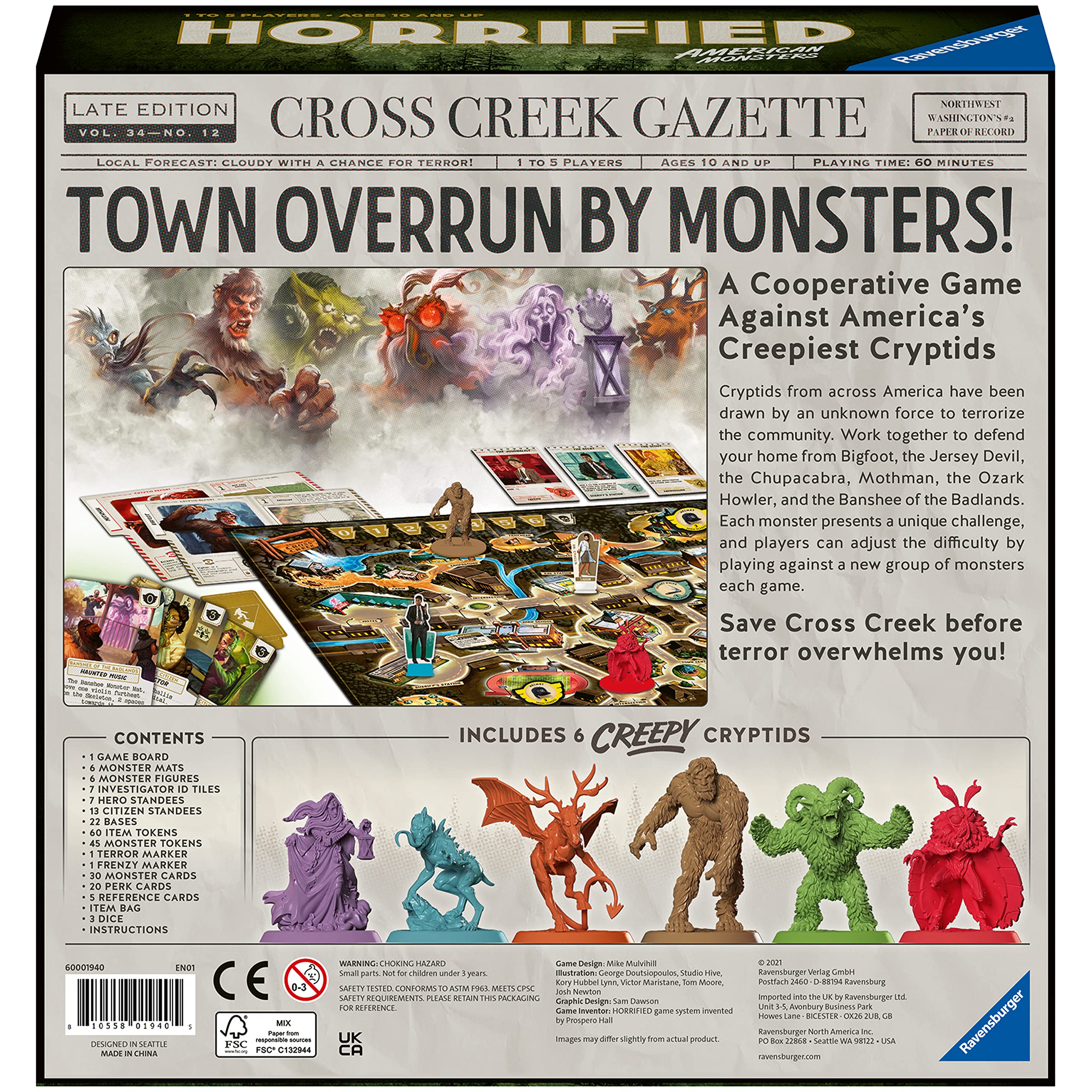 Ravensburger Horrified: American Monsters Strategy Board Game - Engaging and Scalable Gameplay | Classic Cryptids Adventure | Perfect for Family Game Nights | Ages 10 & Up