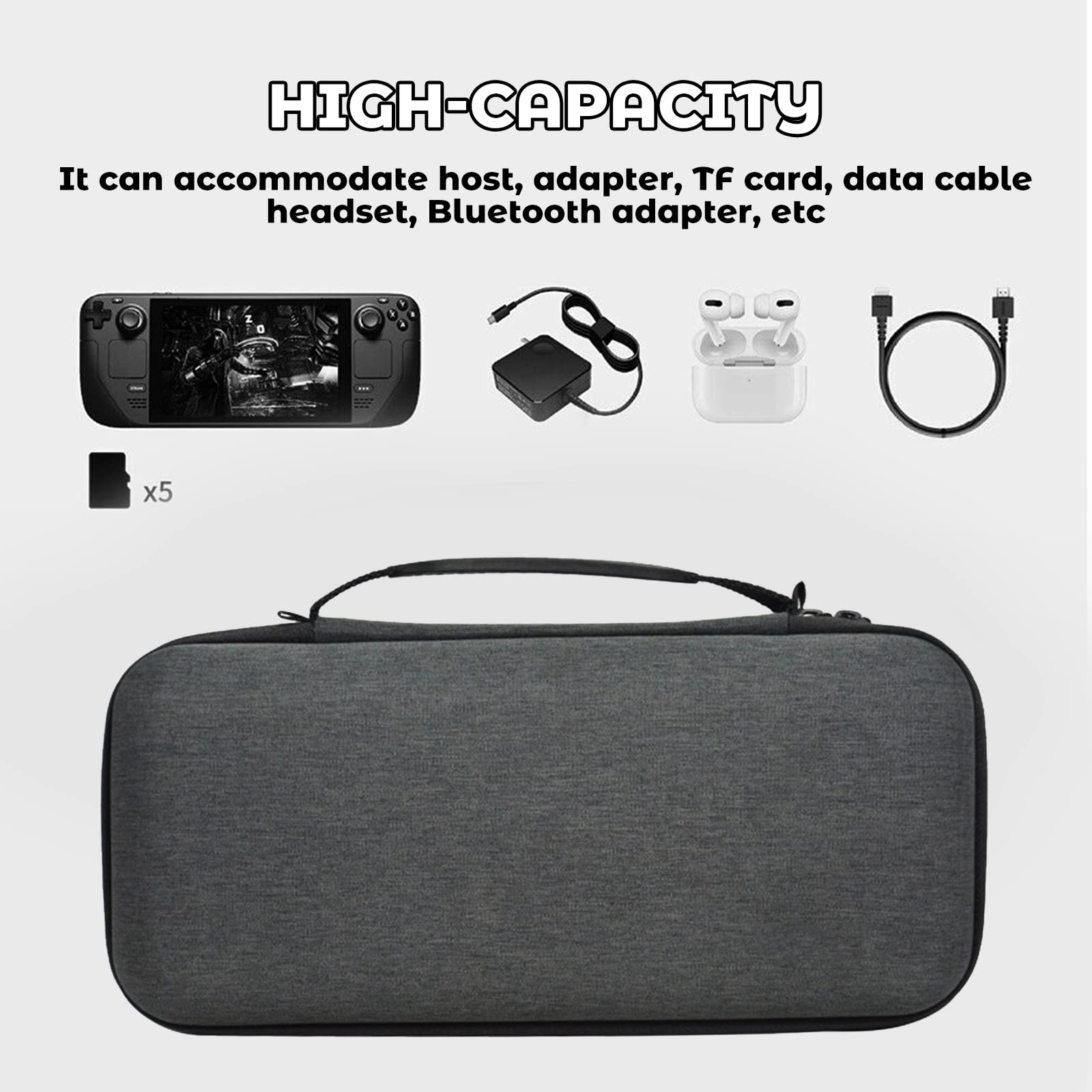 Carrying Case for Steam Deck Console: Portable Storage Bag Built-In Stand Shockproof Protective Hard Shell Carry Bag Travel Pouch for Adapter Charger Storage