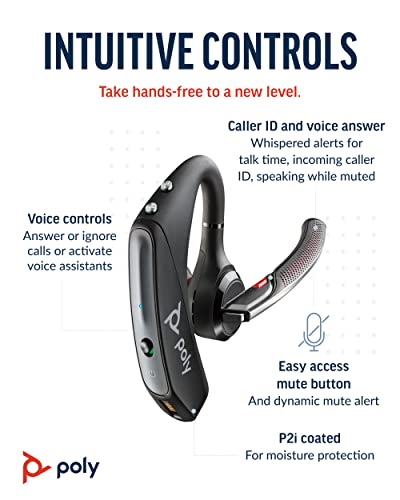 Poly Voyager 5200 UC Wireless Headset & Charging Case (Plantronics) - Single-Ear Bluetooth Headset w/Noise-Canceling Mic - Connect Mobile/Mac/PC via Bluetooth - Works w/Teams, Zoom - Amazon Exclusive