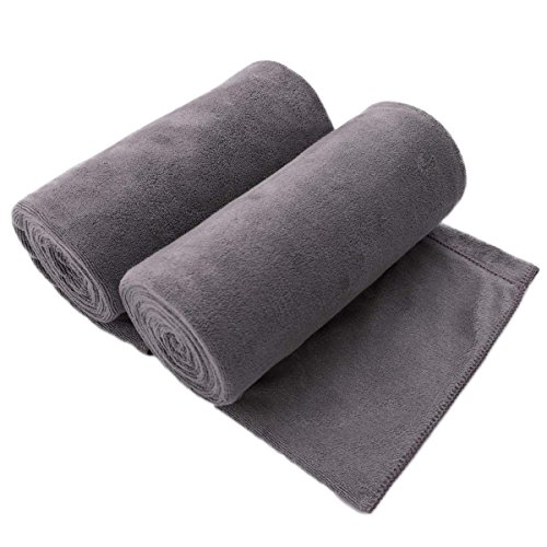JML Microfiber Bath Towel 2 Pack(30" x 60"), Oversized Thick Towels, Soft, Super Absorbent and Fast Drying, No Fading Multipurpose Use for Sports, Travel, Fitness, Yoga, 30 in x 60 in, Grey 2 Count