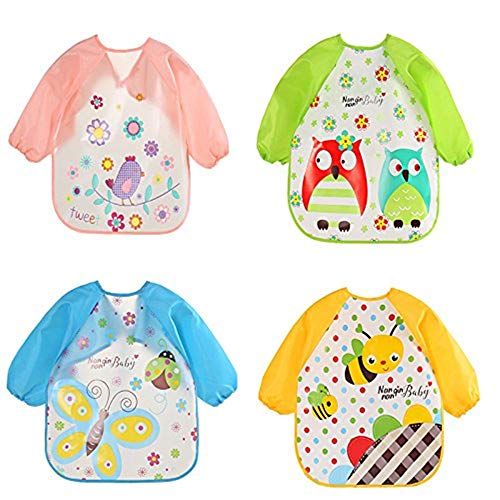 Haimoburg 4 Pcs Long Sleeved Baby Bibs Waterproof Sleeved Bib 9-36 Monts