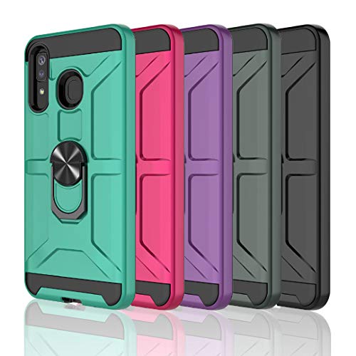 Jeylly Case for Galaxy A20/A50 with Tempered Glass Screen Protector, 360 Rotating Ring Kickstand Holder [Work with Magnetic Car Mount] Armor Defender Shockproof Phone Case for Samsung A20/A30, Purple