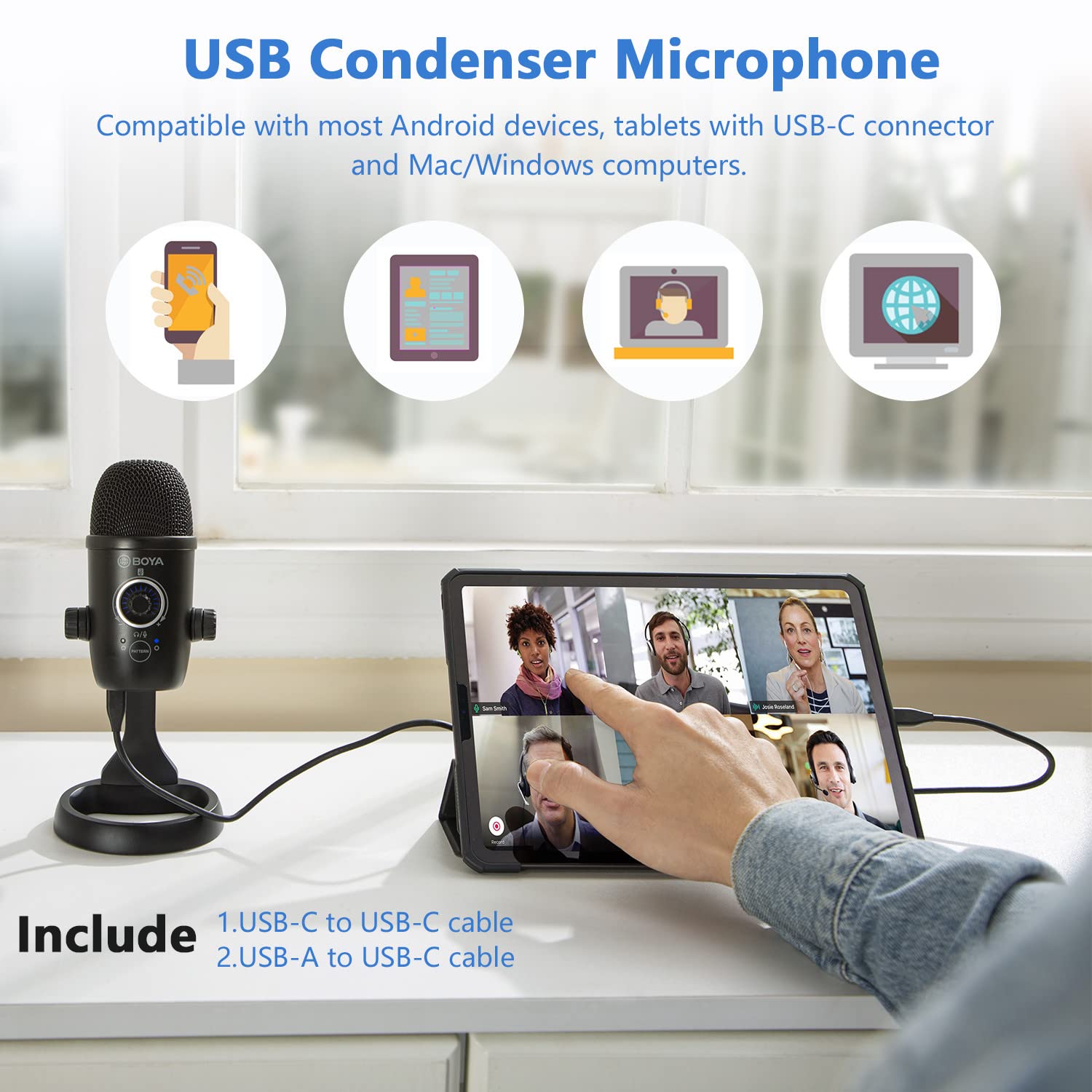BOYA by-CM Mini USB Microphone for Gaming, Plug and Play, Cardioid Omnidirectional Polar, Monitoring, Gain and Mute Control, Condenser Streaming Mic for Studio Podcast Recording