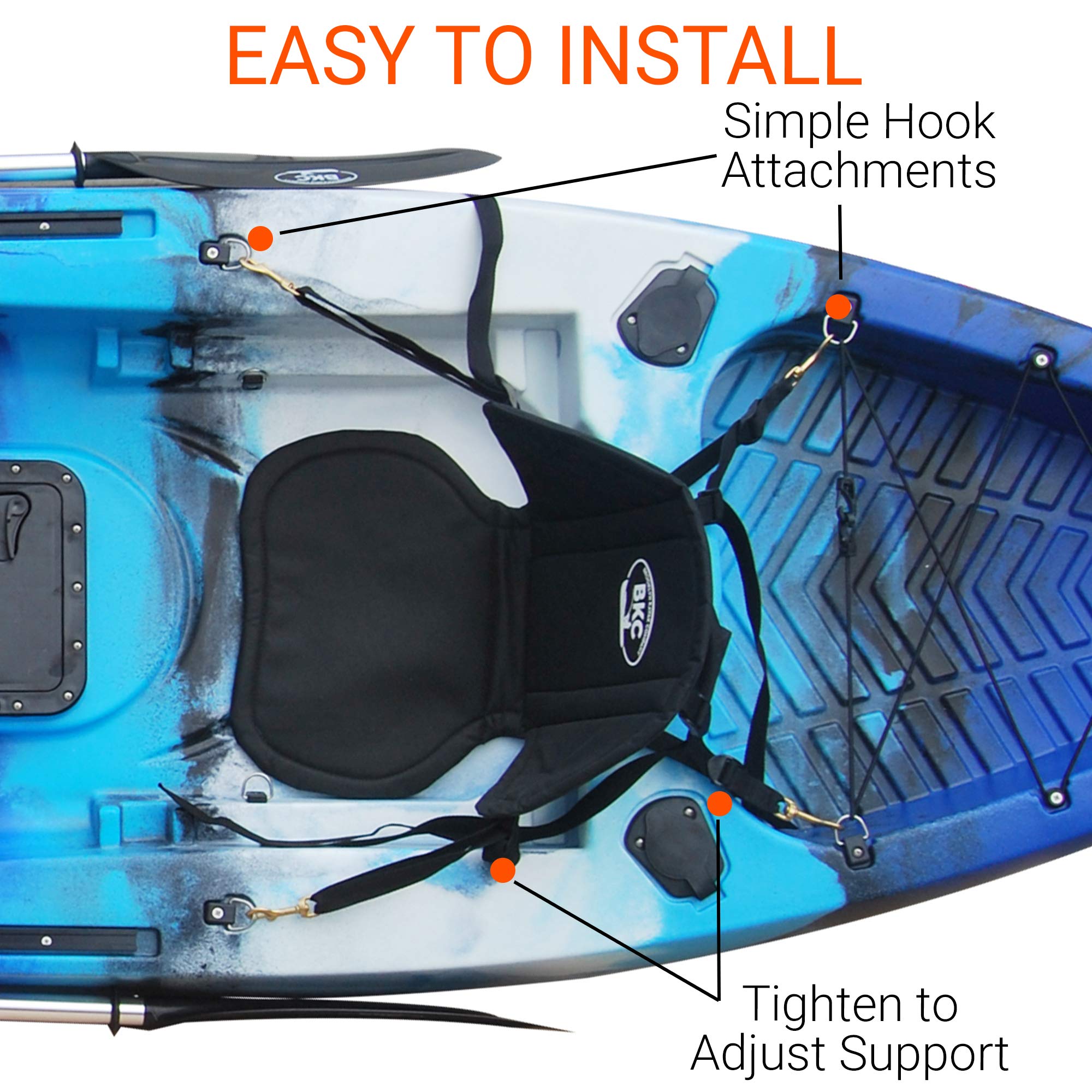 BKC UH-KS222 Universal Sit-On-Top Soft Padded Kayak Seat and Backrest with Water Bottle Pouch for Fishing/Kayaking/Rafting/Canoeing by Brooklyn Kayak Company (1 pack)
