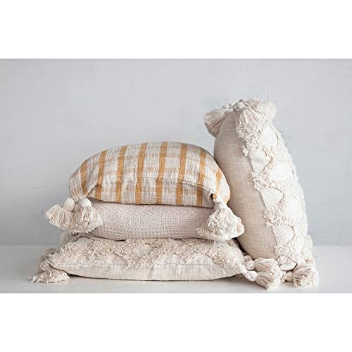Creative Co-Op Woven Cotton Slub Plaid Pillow with Tassels