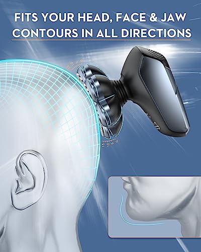 Detachable Head Shavers, Kibiy Electric Razor IPX7 Waterproof for Bald Men, Wet/Dry LED Display Rechargeable 7D Rotary Shaver Grooming Kit with Type-C Charge