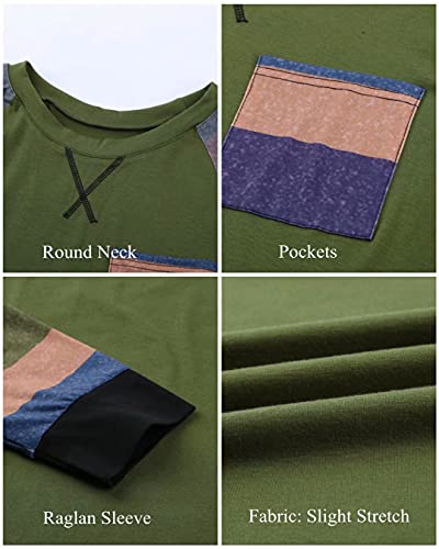 BLENCOT Womens Red Fall Tunics Shirts Color Block Full Sleeve Round Neck Soft Sweatshirts Pullover Tops Medium