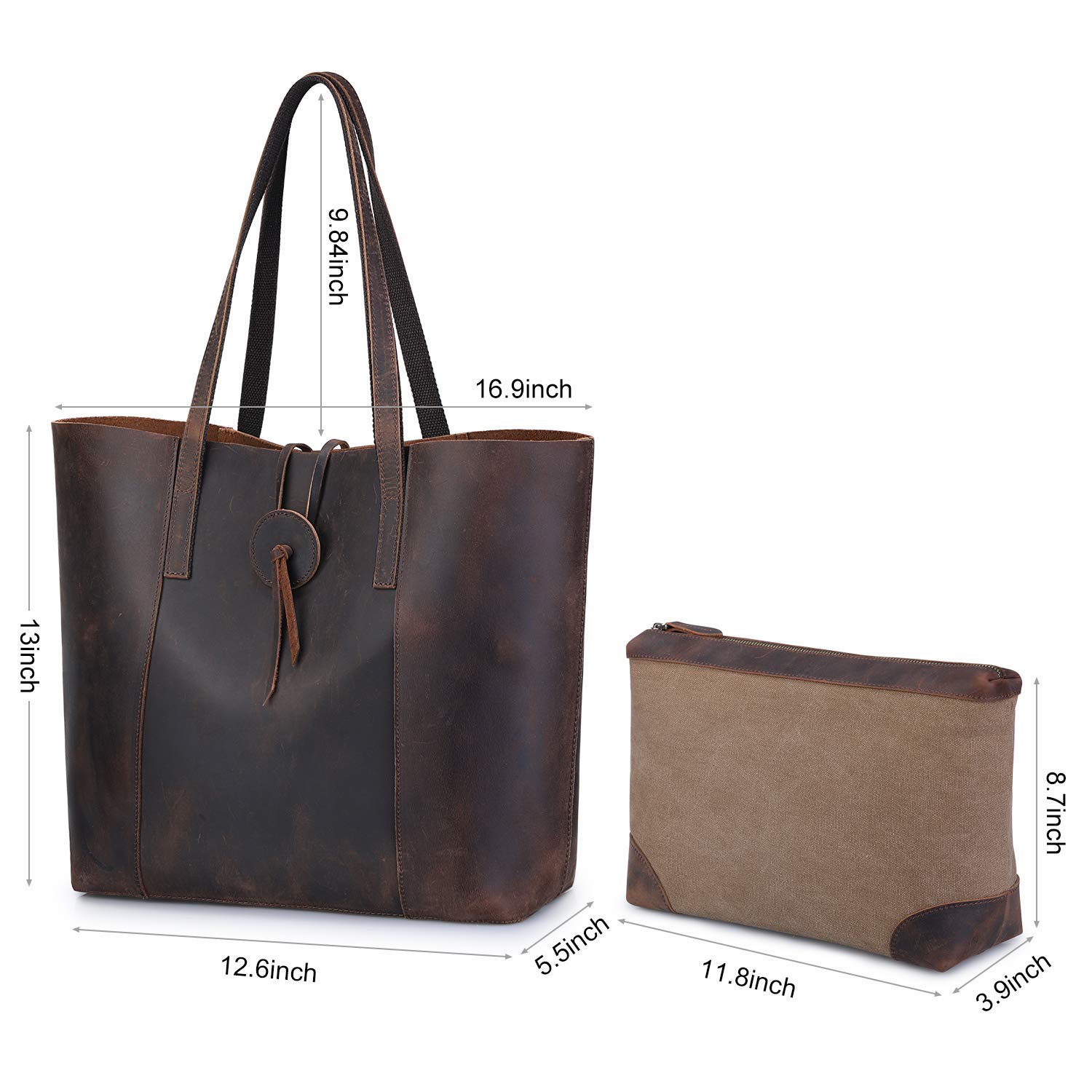S-ZONE Vintage Genuine Leather Tote Bag for Women Large Shoulder Purse Handbag with Clutch Bag
