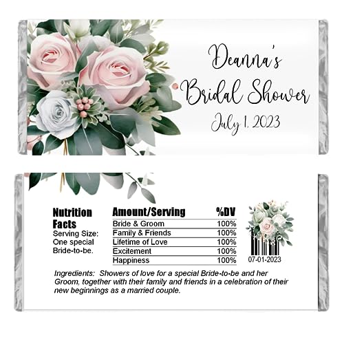 Floral Personalized Candy Wrappers for Chocolate, Party Favors for Any Occasion, Pack of 20 Custom Hershey Bar Labels