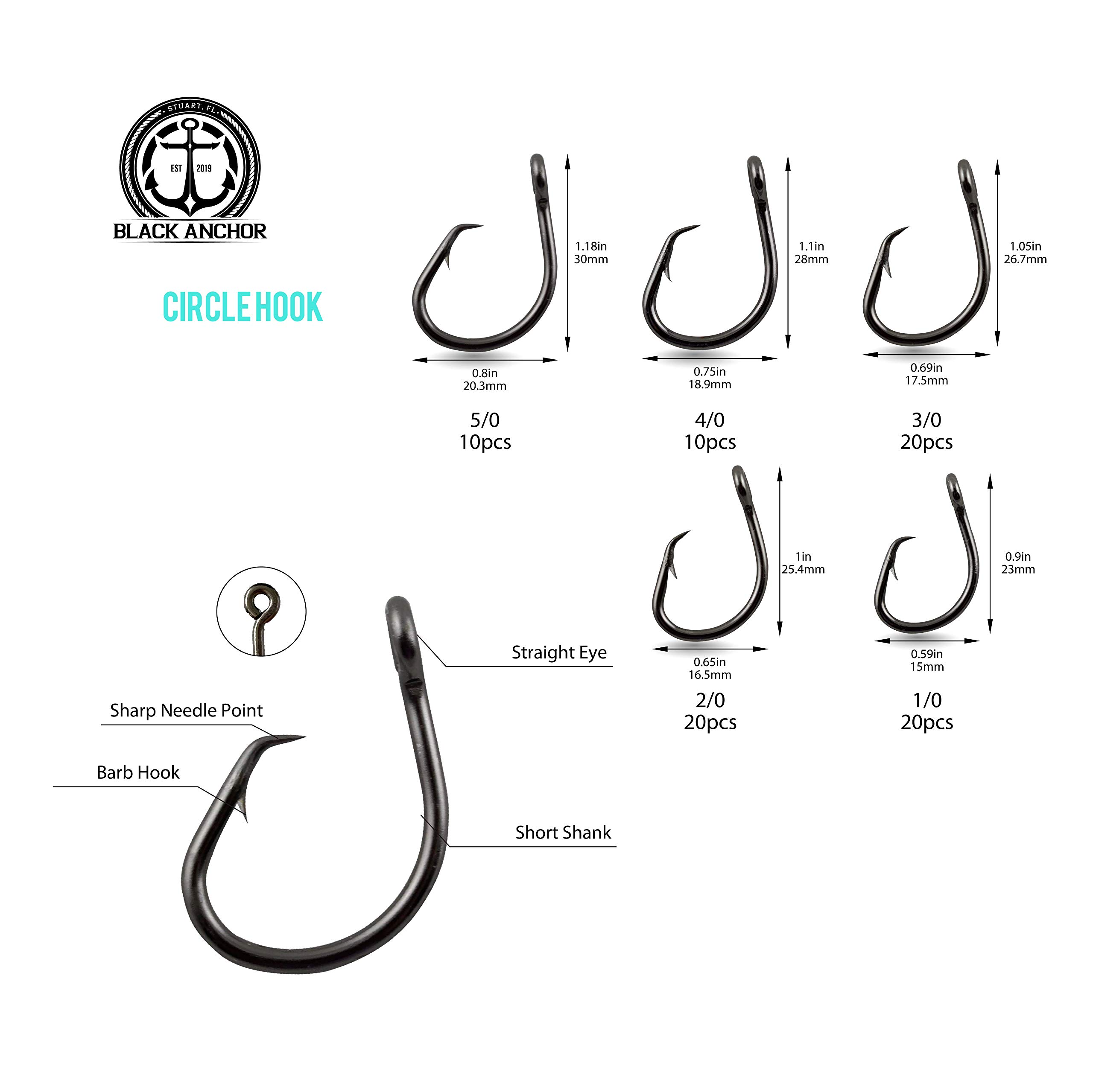 Black Anchor Circle and J Hooks 160pcs/box Saltwater Fishing Gear 3X strong Hooks Size 1/0 2/0 3/0 4/0 5/0