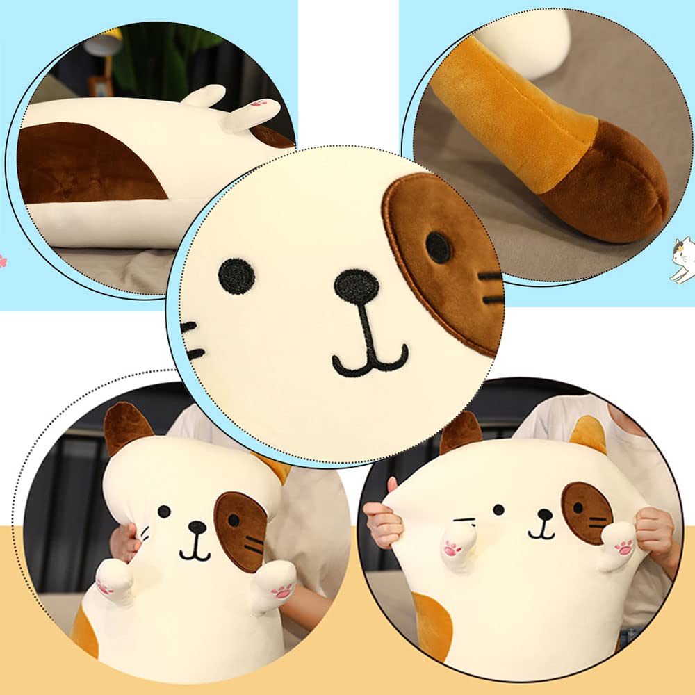 Cartoon Calico Cat Plush Pillow, Kitten Stuffed Animal Body Throw Pillow, Kitty Hugging Sleeping Pillow Toy