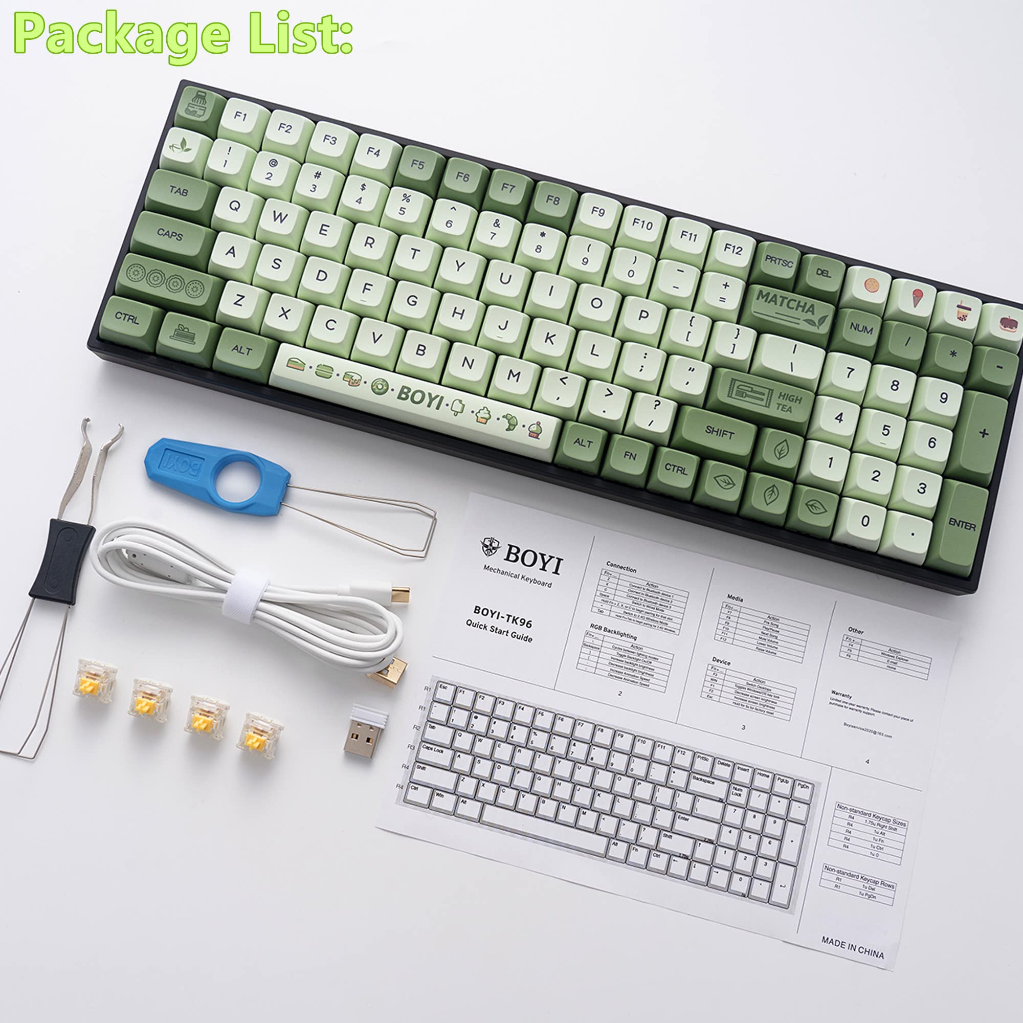 BOYI TK96 96% RGB Hot Swappable Triple Mode Keyboard,2.4Ghz/BT 5.0/Wired Keyboard N-Key Rollover Compact Gateron Yellow Switch Mechanical Gaming Keyboard(Zoological&Botanical Gardens XDA Keycaps)