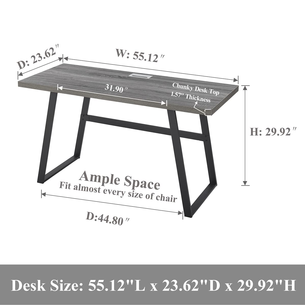 BON AUGURE Computer Desk, Modern Simple Wood Home Office Desk, Wood and Metal PC Writing Workstation, Industrial Sturdy Home Office Desks (55 Inch, Rustic Brown)