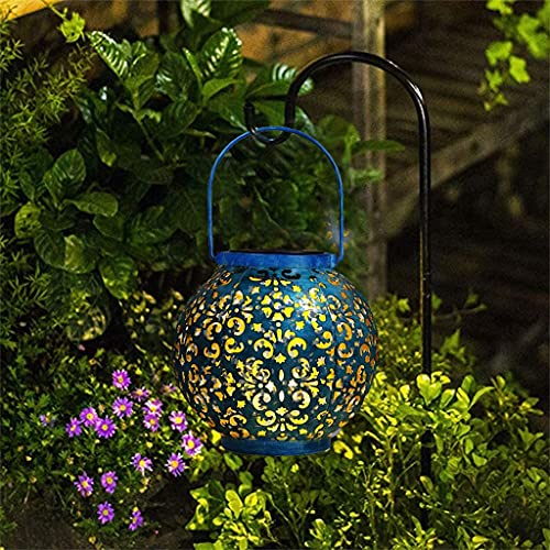 YTREI Solar Led Iron Art Hollow Lantern Light Outdoor Decorative Lighting Handheld Hanging Lamp for Home Garden Yard Pathway