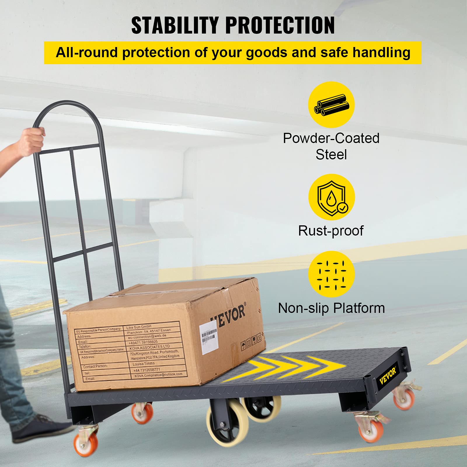 BestEquip U-Boat Cart 2000LBS Capacity U-Boat Platform Truck Dolly