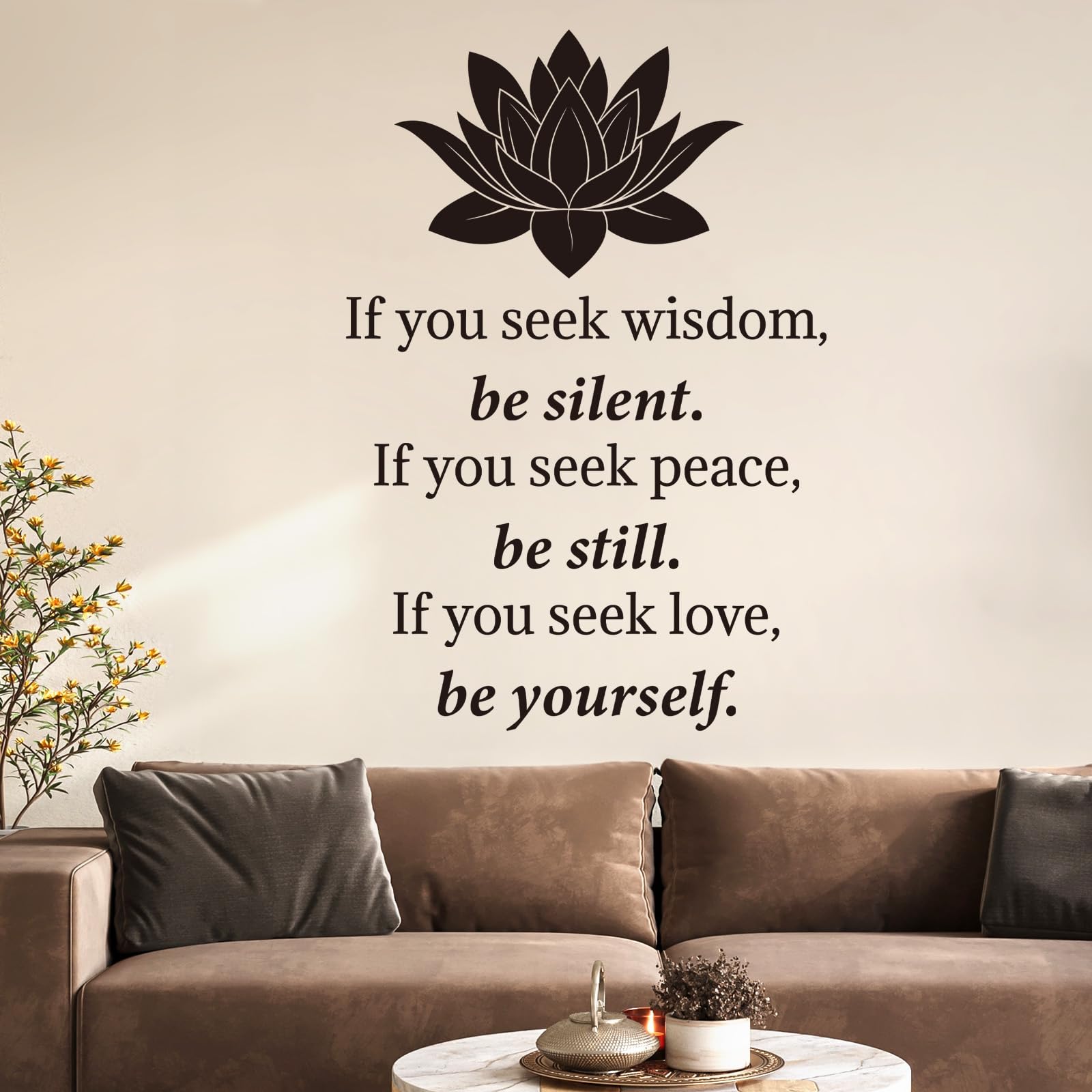 decalmile Lotus Buddha Wall Decal Quotes Be Yourself Inspirational Positive Black Wall Letter Stickers Living Room Gym Bedroom Wall Decor