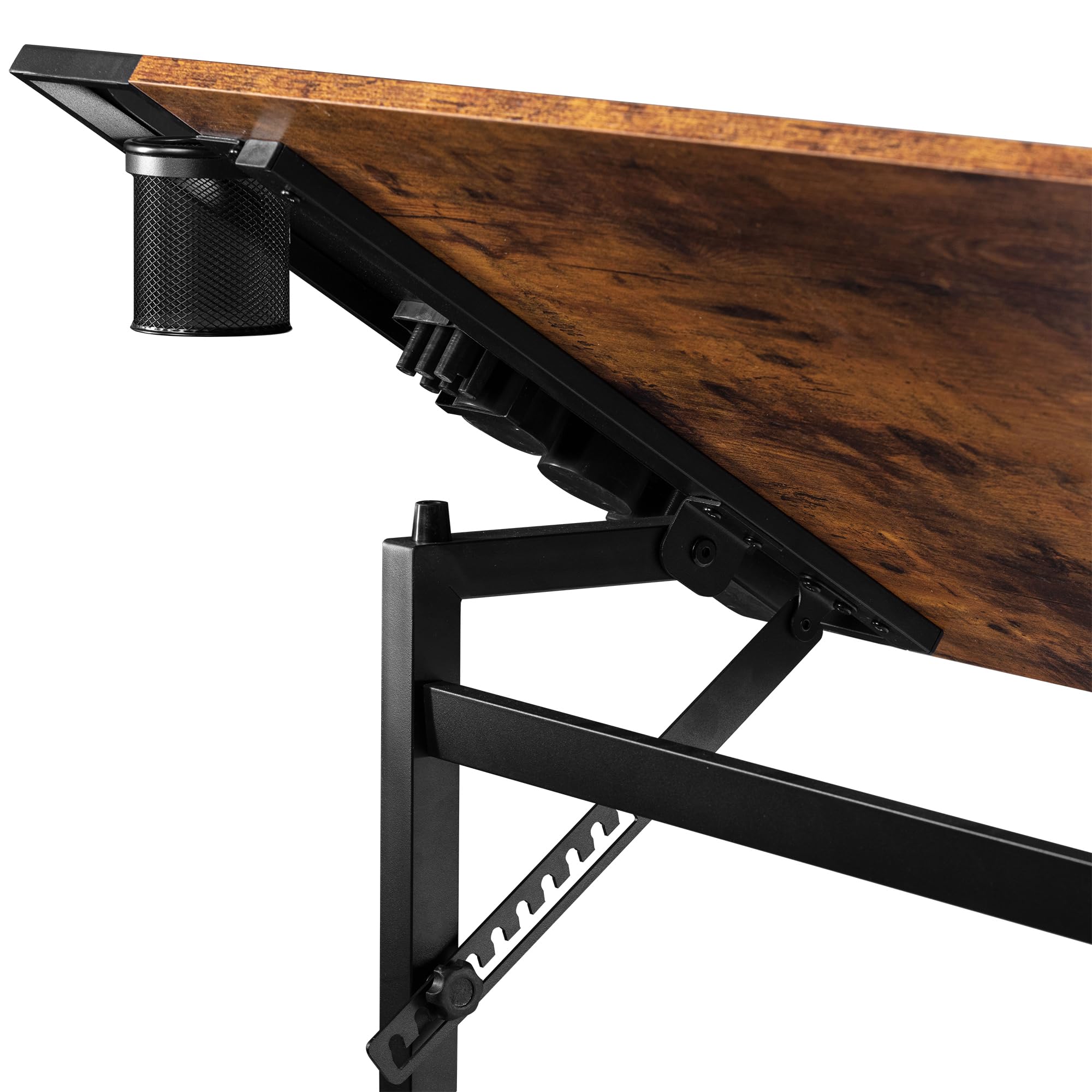 VECELO Vintage Drawing Drafting Table, Adjustable Tilting Top Art Desk Craft Work Station with Pencil Ledge Lockable Slide Rolling Wheels for Painting Diamond Reading Writing Study, Rustic Brown