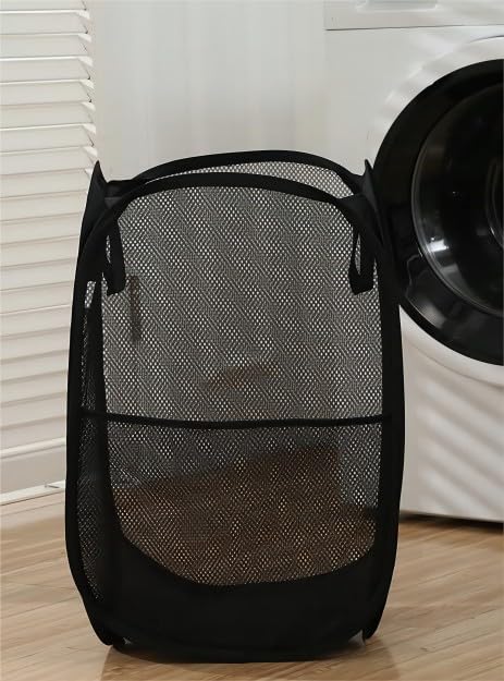 Clasoul pop up hamper with a handle, portable foldable laundry basket. The mesh laundry basket is breathable and moisture-proof, and the large capacity pop up laundry is suitable for home(black)