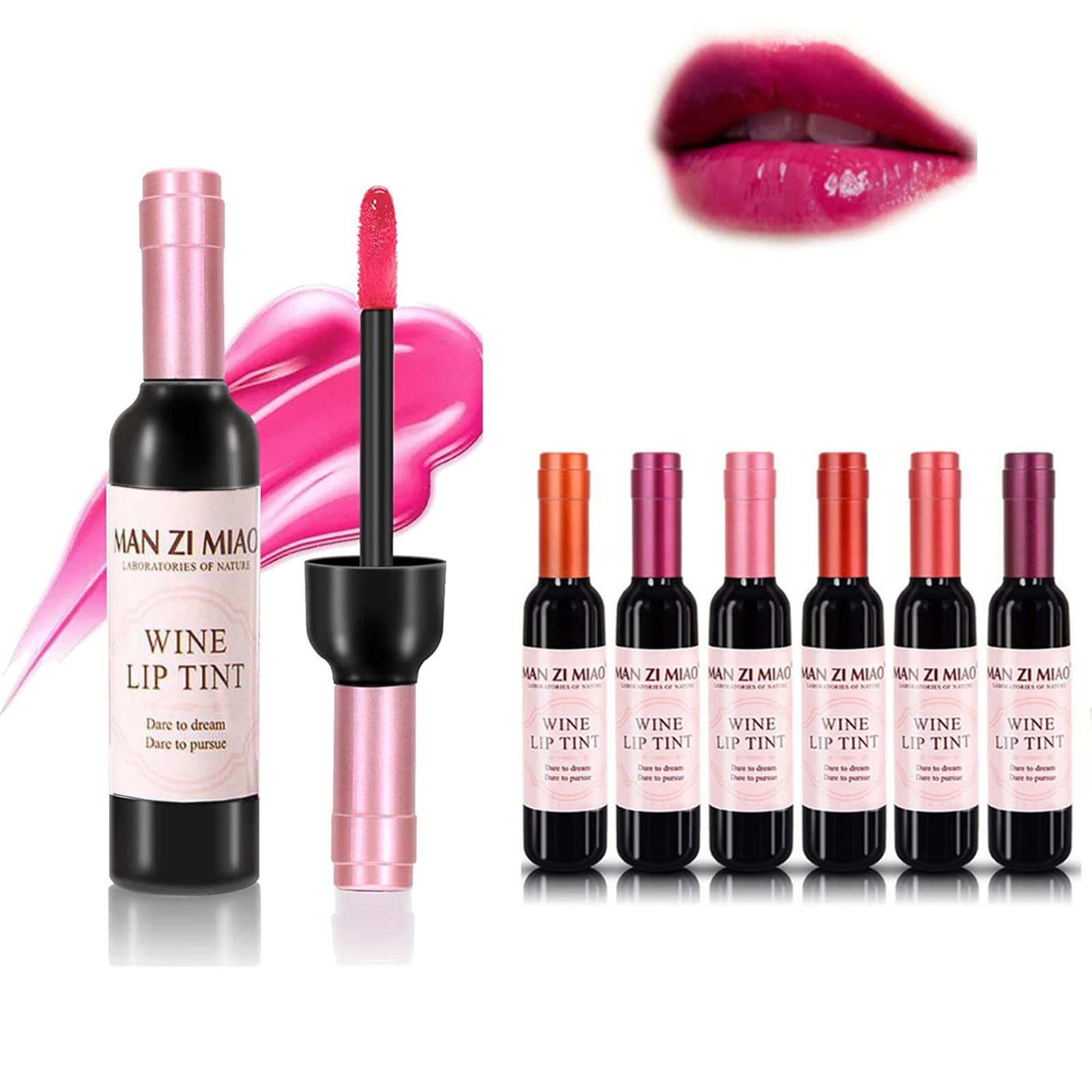 JHSLCHA Lip Gloss, Wine Lip Tint 6 Colors, Long Lasting Waterproof Lip Gloss Set, Matte Liquid Lipstick Set for Girls and Women