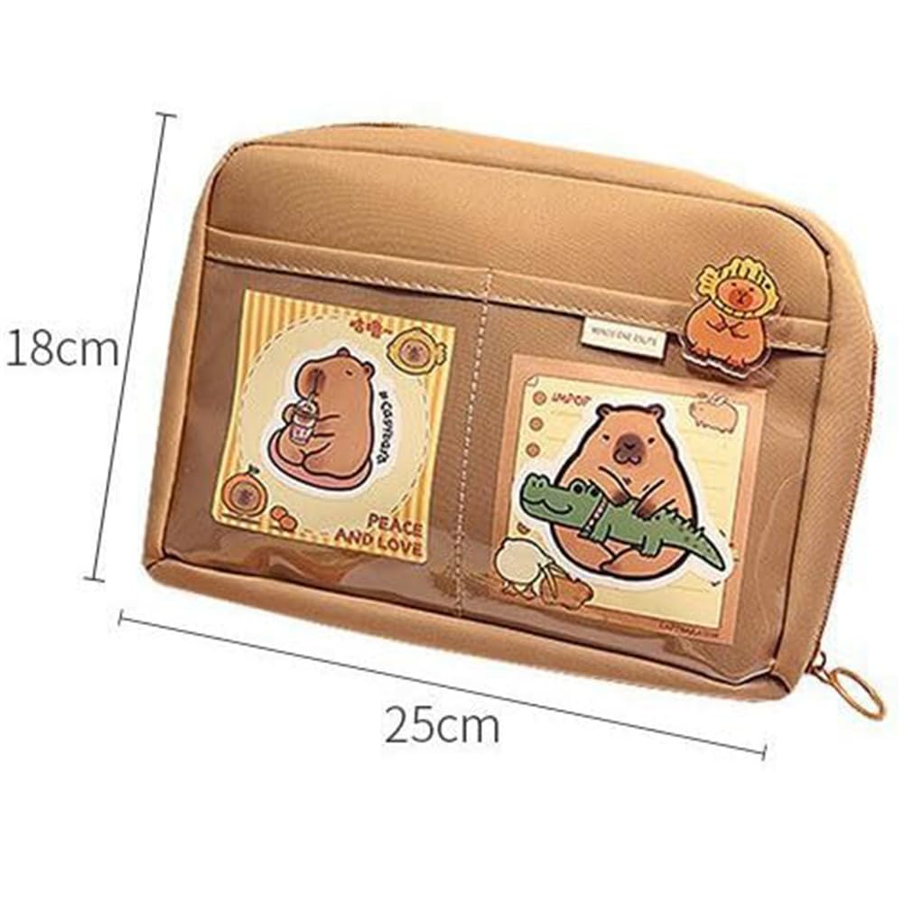 Capybara Pencil Case, Cute Capybara Pencil Case with 12 Compartments, Large Capacity Kawaii Pencil Case, 90° Wide Opening Mouth Pencil Pouch (Brown)